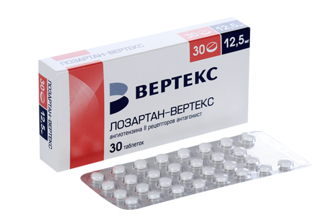 Лозартан-Вертекс 12.5 мг, 30 шт, таблетки покрытые пленочной оболочкой ...