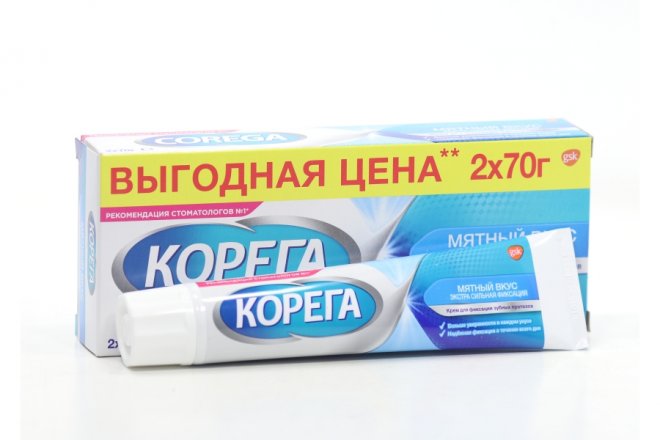 Крем Корега Экстра сильный мятный д/зуб протезов, 140 г, 2е упаковки по ...