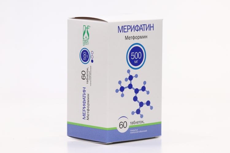 Метформин Мерифатин 500 мг, 60 шт, таблетки покрытые пленочной ...