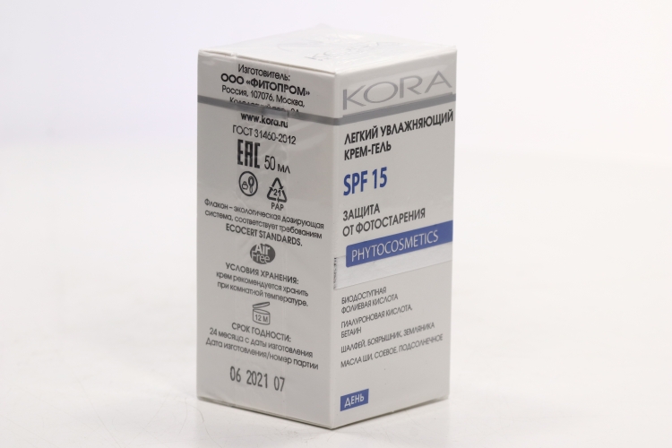 Крем-гель КОРА увлажняющий защита от фотостарения дневной SPF-15 легкий ...