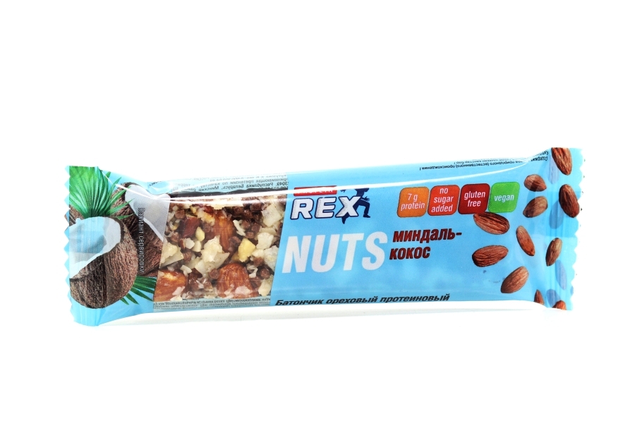Батончик ProteinRex ореховый протеиновый со вкусом миндаль-кокос 40 г ...