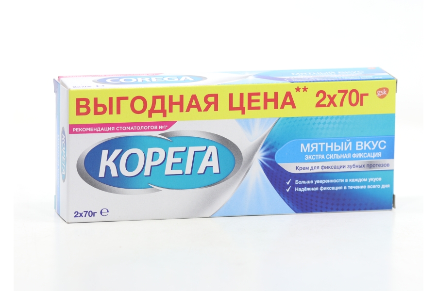Крем Корега Экстра сильный мятный д/зуб протезов, 140 г, 2е упаковки по ...